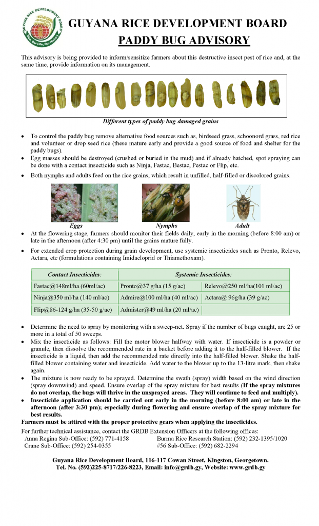 Paddy Bug Advisory 2016 - Ministry of Agriculture